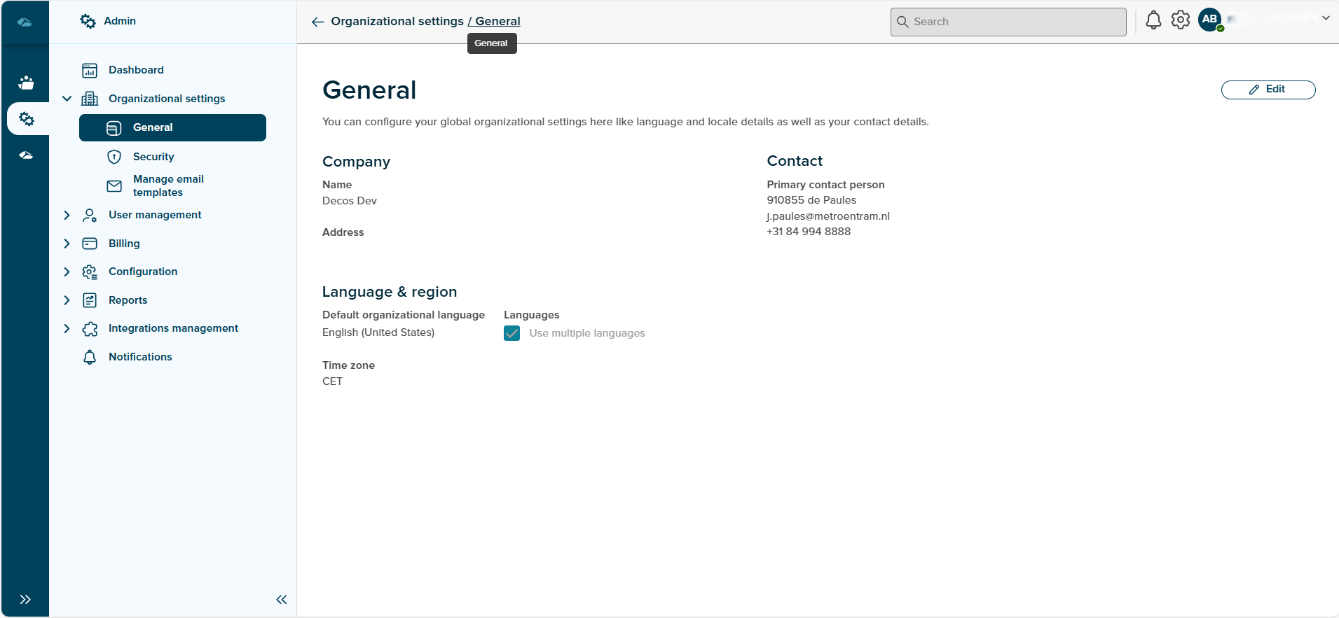Organizational Settings-General | Decos Wiki